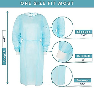 Nobles Universal Size Blue Disposable Isolation Gowns - Latex-Free Gown is Fluid Resistant with Knitted Cuffs - Medical & PPE Gowns - Ideal Safety Protection for Women & Men (Case of 50)