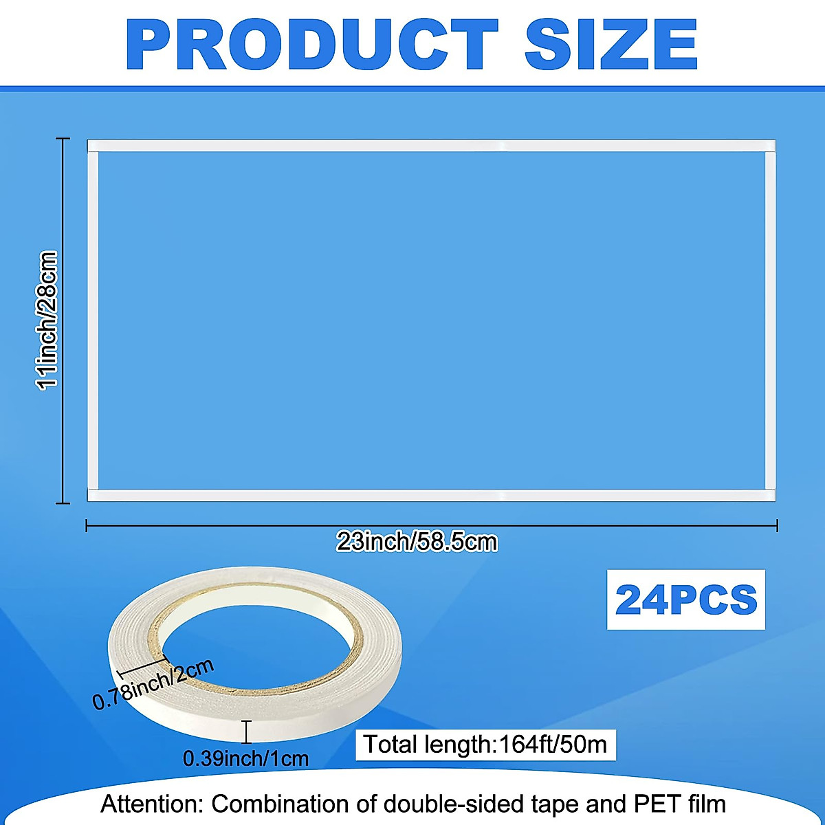 24 Pack Abrasive Blasting Cabinet Lens Cover - Clear Polyester Film Sandblast Cabinet Inner Len Protector Adhesive Standard Sand Blast Film for Abrasive Window Blasting Cabinet Replacement 23'' x 11''