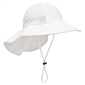 Muryobao Toddler Kids Baby Girls Boys Sun Hat Summer UPF 50+ UV Protection Caps Wide Brim Neck Flap Beach Play Fishing Hats White Age 1-3 Years
