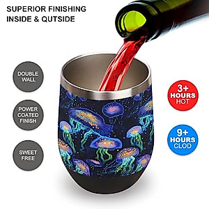 Glowing Up Jelly Fish Funny Wine Tumbler 12 Oz Stainless Steel Insulated Mug Double Wall Water Cup with Lid