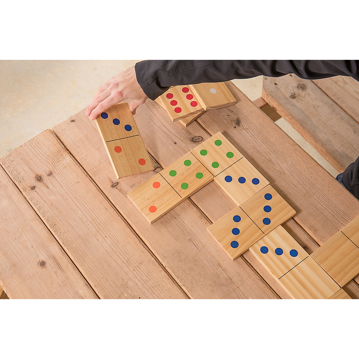 Triumph 28-Piece Wood Lawn Outdoor Large-Format Domino Set Includes Storage Carry Bag