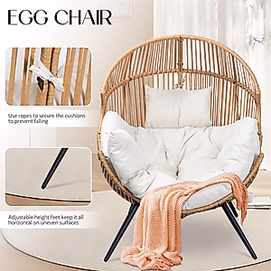 JAMFLY Egg Chair Outdoor Wicker Patio Chair, Oversized Lounger Chair with Cushion Egg Basket Chair for Indoor Living Room Bedroom Outside Patio Backyard Balcony