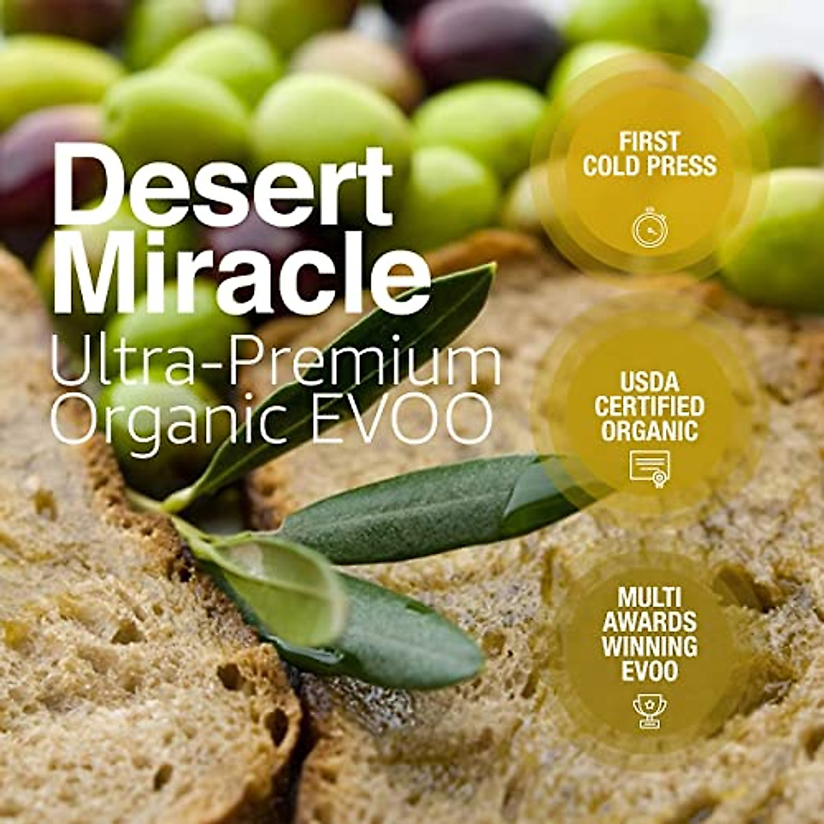 Desert Miracle Cold Pressed Polyphenol Rich Moroccan Olive Oil, First Cold Pressed EVOO From Morocco, Extra Virgin Organic Olive Oil, Gold Medals Awards Winning Olive Oil,Kosher for Passover, 500 mL