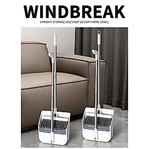 Broom and Dustpan Combo for Indoor&Outdoor Sweeping, Broom and Dustpan Set for Home, Long Handle Broom with Upright Standing Dustpan