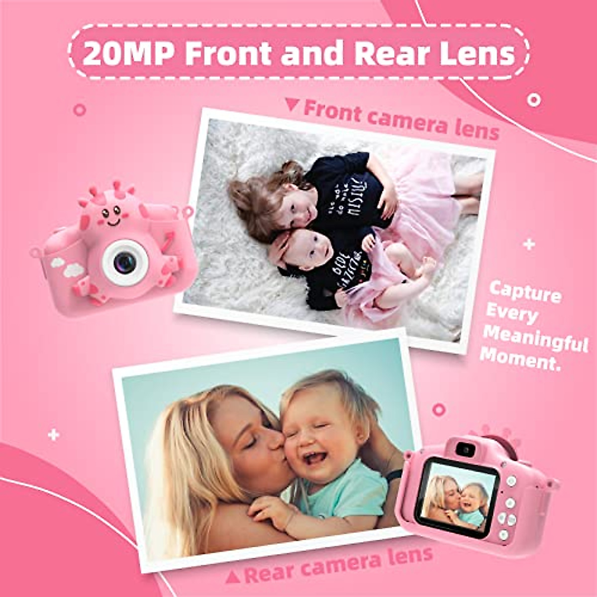 TIATUA Kids Camera for Girls & Boys, Toddler Camera for Age 3-10 Kids with 32GB Card & Dual Lens, 1080P Kids Digital Camera for 4 5 6 7 8 9 10 Year olds (Pink)
