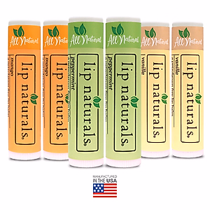Lip Naturals® All Natural Lip Balm in a 6-Count Variety Pack: Mango, Peppermint, and Vanilla Flavors