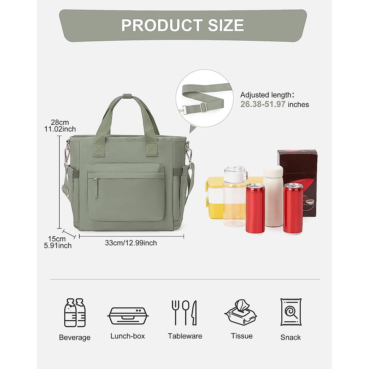 UPPACK Insulated Lunch Bag Women Large Lunch Tote Bag with Shoulder Strap Adult Lunch Box Fit and Fresh Lunch Bags for Women Men Lunch Boxes for Work Grey Green Lunch Bag with Water Bottle Holder