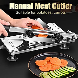 Manual Frozen Meat Slicer - Stainless Steel Meat Cutter Beef Mutton Roll Bacon Cheese Vegetable Food Sheet Slicing Machine for Home Cooking and Commercial Cooking(20 Bags)