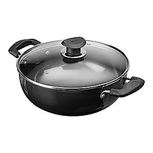 Vinod Cookware Professional Deep Kadhai – 2.1 Liters(2.2 Quarts) – 20cm–Glass Lid Included – Multi-Use Hard Anodized Wok/Pot –Suitable For Indian Cooking, Sauces, Pasta, Stews, Soups – Riveted Handles