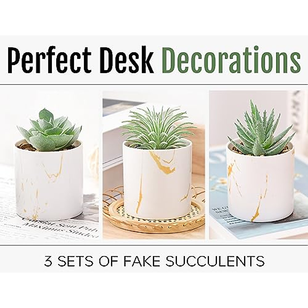 Der Rose 3 Packs Small Fake Plants Succulents Plants Artificial in Pots for Home Office Desk Decor for Women