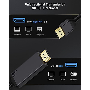 Maxonar 8K DisplayPort 1.4 to HDMI 2.1 Cable, 6.6FT Unidirectional DP1.4 to HDMI 2.1 Video Cord Support 4K@120Hz Dynamic HDR,HDCP 2.3,DSC 1.2a for RTX 3090, RX6900, PC, AMD NVIDIA Graphics