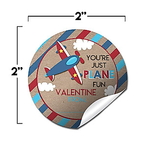 You’re Just Plane Fun Airplane Valentine Party Favor Sticker Labels for Boys, 40 2" Party Circle Stickers by AmandaCreation, Great for Classroom Valentines, Envelope Seals, Gifts & Treats
