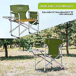 FUNDANGO Camping Chair with Side Table,Camping Director Chair with Armrest,Lawn Chair for Camping Fishing Picnic (Grass Green)