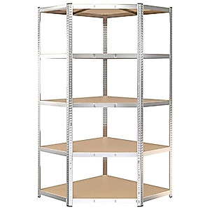 vidaXL 5-Layer Corner Shelf in Silver - Industrial Design - Galvanized Steel and Engineered Wood Construction - Ample Storage Space