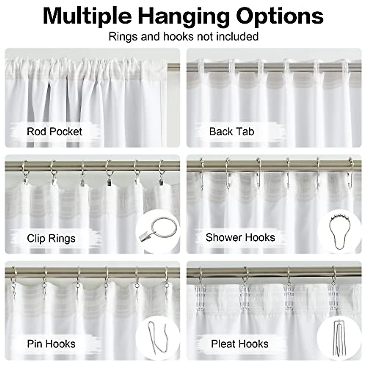 DUALIFE Back Tab/Rod Pocket Bedroom Window Curtains - Half Blackout Pure White Curtains 90 Inches Long, Room Darkening Thermal Insulated Window Treatment Panels 52 x 90 Inch, 2 Panels