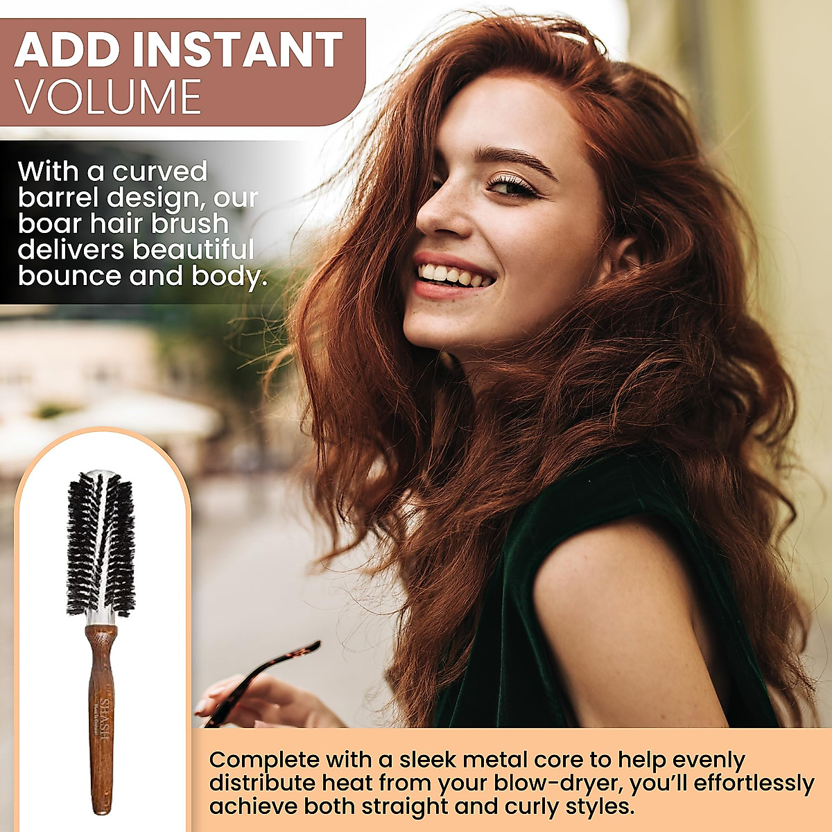 Since 1869 Hand Made In Germany Professional Series Boar Bristle Round Brush - Add Volume, Help Fight Frizz - Super-Grip Handle for Easy Styling - Eco-Sour (Small)