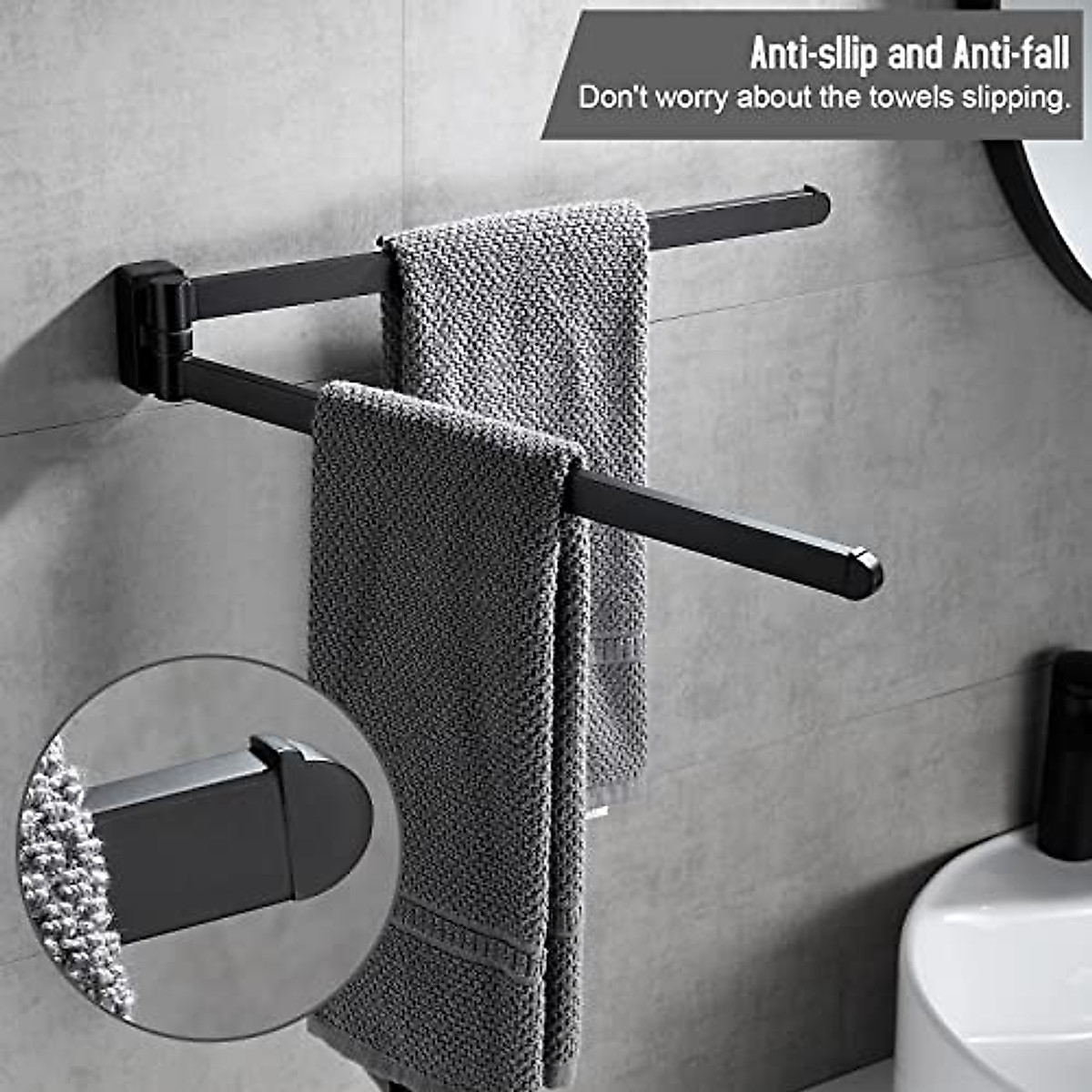 BGL Swivel Towel Rack Black Swivel Towel bar Movable Double Towel Rails Matt Rubber Black Bathroom Accessories