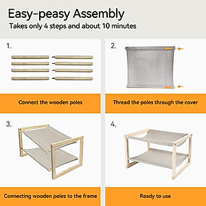 Large Cat Hammock Cat Beds for Indoor Cats, Double Wooden Cat Bed, Elevated Cat Bed with Two Breathable Washable Covers, 20 x 16.5 x 13 Inch Cat Beds & Furniture