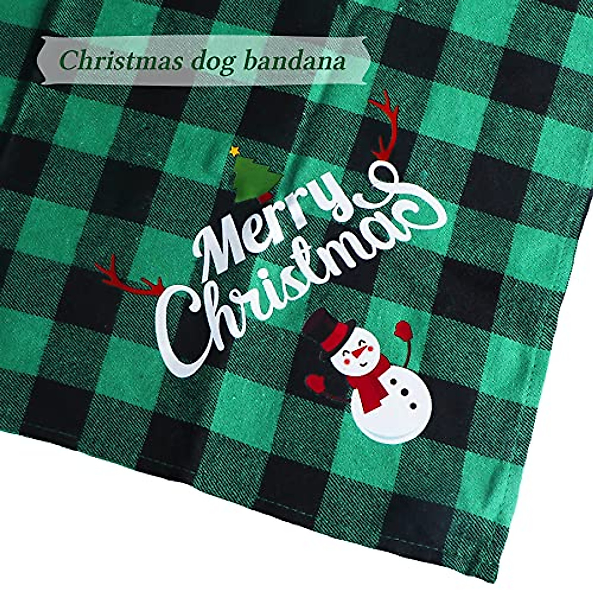 STMK 2 Pack Christmas Plaid Dog Bandanas, Merry Christmas Holiday Plaid Dog Bandanas for Large Medium Dog Christmas Costume Decorations (Red & Green, Santa & Snowman)