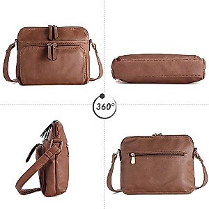 OB OURBAG Solid Multi-pockets Casual PU Leather Crossbody Shoulder Bags for Women (Brown)