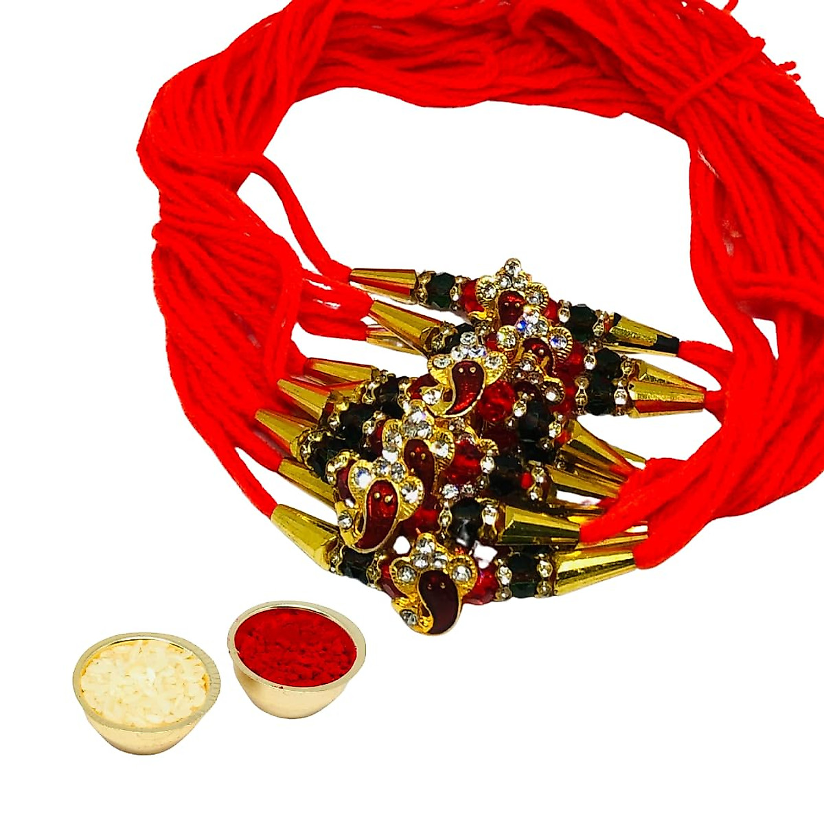 KHANDEKAR Set of 10 Pc Ganpati Pendant Rakhi for Brother Bhaiya Bhabhi Traditional Handmade Premium Quality Designer Rakhi Set with Roli Chawal, Rakhi Thread Rakhdi Bracelets