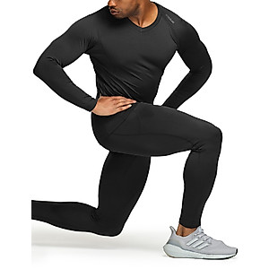 TSLA Men's Thermal V-Neck Long Sleeve Compression Shirts, Athletic Base Layer Top, Winter Gear Running T-Shirt, Heatlock V Neck Black, Small