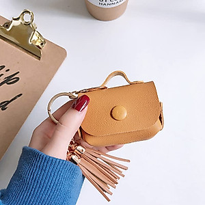 Hyltlin Case for AirPods Pro, PU Leather Cute Kawaii Tassel Holster Design Shockproof AirPods Charging Case with Metal Keychain for Men Women Kids Teens Boys Girls (Yellow)