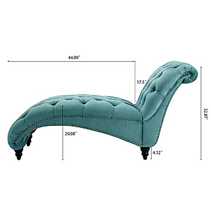 Chaise Lounge Indoor, Lounge Chair with Nailhead Trim for Bedroom, Fabric Tufted Chase Sofa Indoor, Comfortable Home Chaise Longue for Living Room Furniture Lounges(Green)
