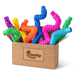 nutty toys Pop Tubes - Sensory Toys - Endless Creativity & Fun for Kids and Toddlers |4 Pack Large| - Connect & Pop! Top ADHD Autism Fidget 2025, Best Boy & Girl Valentines Day and Easter Gift Idea