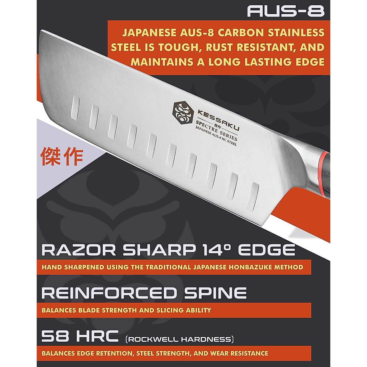 KESSAKU 6-Inch Nakiri Vegetable Cleaver - Spectre Series - Forged Japanese AUS-8 High Carbon Stainless Steel - Granton Edge - Pakkawood Handle with Blade Guard