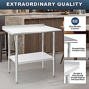 Wrilibo Stainless Steel Table 36 x 24 Inches Prep Table for Commercial Kitchen, Heavy Duty NSF Stainless Steel Work Table with Backsplash, Adjustable Under Shelf for Restaurant, Home and Hotel