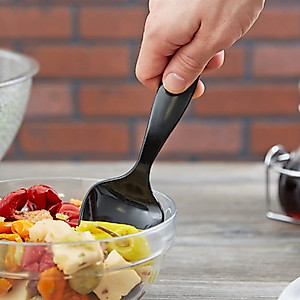 Fit Meal Prep [30 Pack] 10 x 9" Spoons, 10 x 9" Forks, 10 x 9" Tongs Combo, Black Disposable Plastic Serving Utensils Set, Heavy Duty Catering Supplies, Wedding, Birthday Party, Buffet