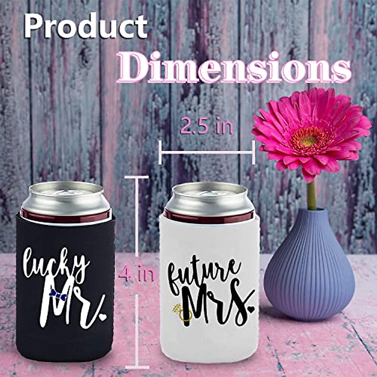 Bridal Shower Party Decoration Beer Can Coolie Coolers Funny Wedding Bride Groom Gifts-Lucky Mr Future Mrs(12-16 Oz Bottles,2 Pack)