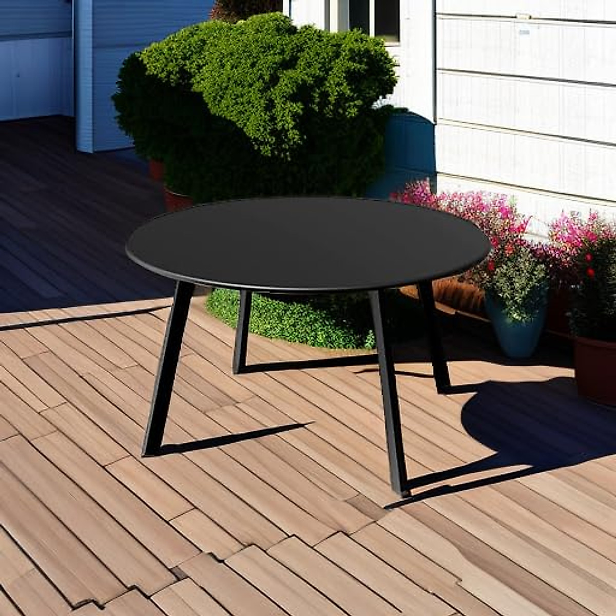 Grand Patio Round Steel Patio Coffee Table, Weather Resistant Outdoor Large Side Table, Black…