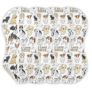 Kigai Cute Puppy Muslin Baby Burp Cloth, Super Soft Absorbent Cotton Burp Rag Baby Bibs Washcloth Face Towel for Newborn Boys Girls Registry Gift, 2 Packs