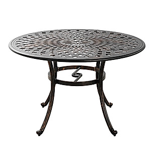PATIO-IN 5 Piece Patio Dining Set Cast Aluminum Outdoor Table and Chairs Set for 4, with 1 Round Patio Table, 4 Patio Chairs, Outdoor Dining Set with Umbrella Hole for Patio Garden, Bronze