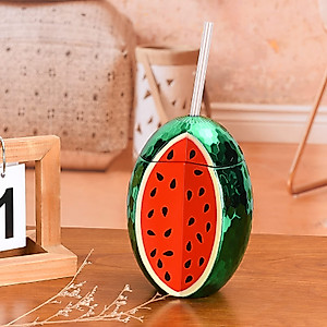 PRTECY Kawaii Fruit Straw Cups, Strawberry Cups Watermelon Tumbler with Lid Portable Cute Water Bottle Mug for Gift Home Office School (720 ML/24 OZ)