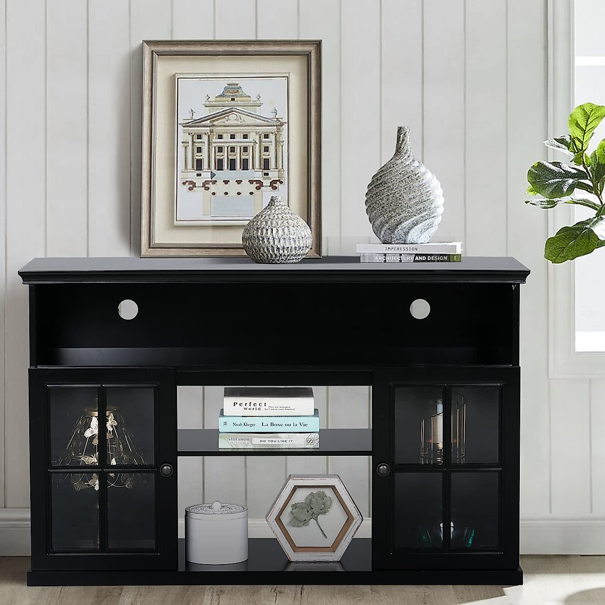 Sophia & Willia Home Electric Fireplace Heater Cabinet with 18" Insert Fireplace 1400W/4780 BTU, Living Room Media Entertainment Center TV Stand to 55" TV, Black