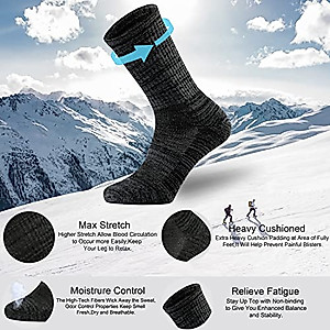 Ortis Men's Merino Wool Cushion Crew Socks with Moisture Wicking Control Light Weight Breathable for Outdoor Hiking Cycling(Black L)