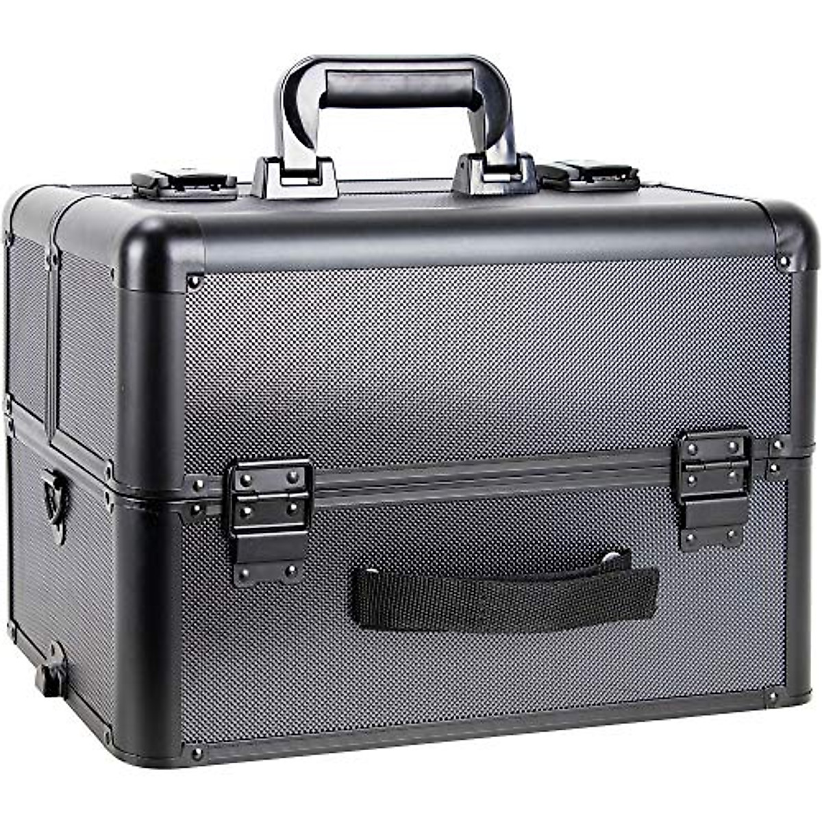 Ver Beauty 3-in-1 Professional 4 Removable Wheels Rolling Aluminum Art Craft Supplies Makeup Tattoo Artist Tool Case Organizer Easy-Slide Extendable Trays with Dividers Mirror, Black Dot