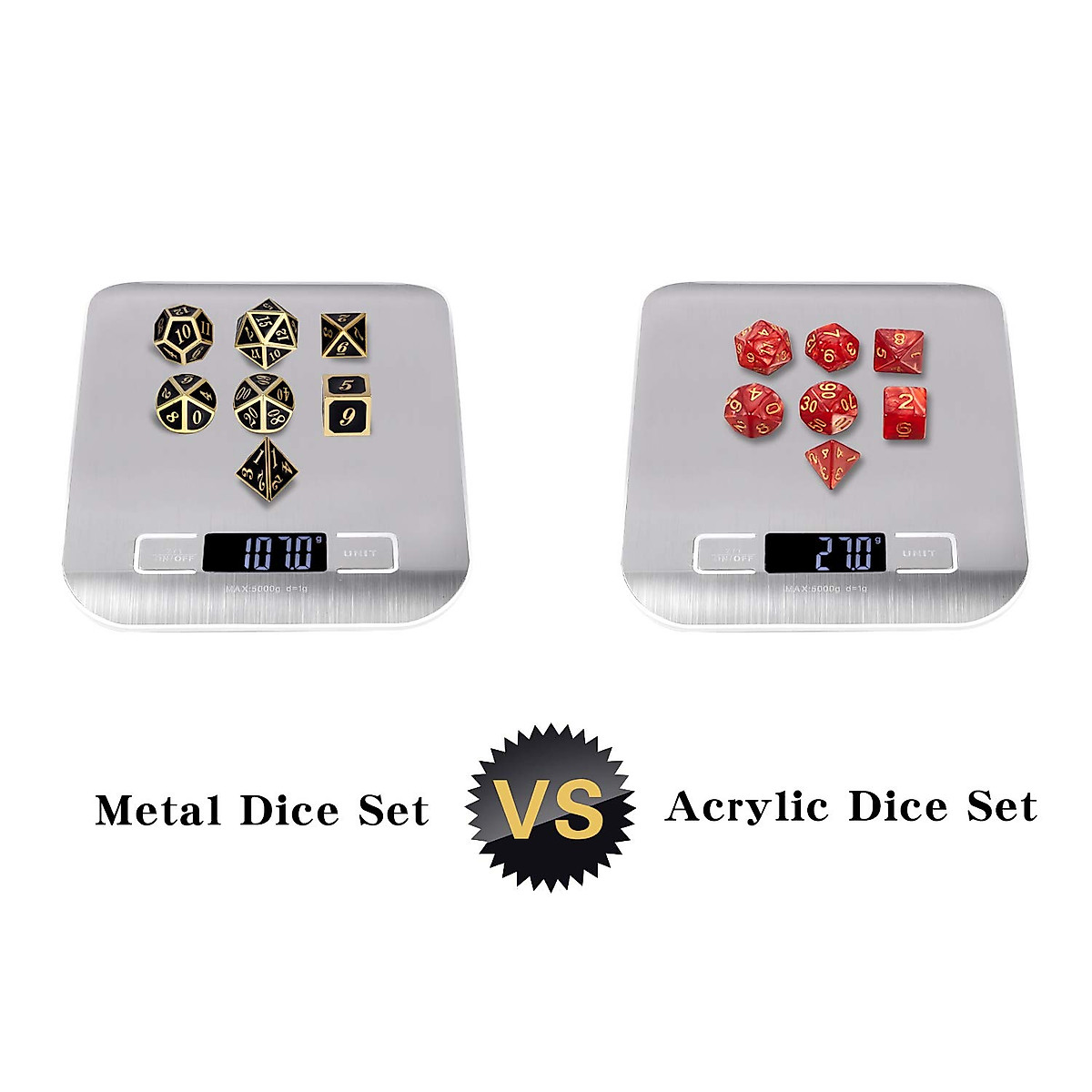 DNDND Metal Dice Set D&D, 7 die Metal Polyhedral Dice Set with Gift Metal Box and Gold Number for DND Dungeons and Dragons Role Playing Games (Black and Gold)