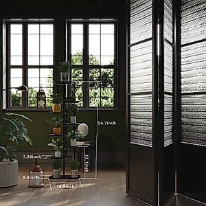 Solatmos Metal Plant Stand with Grow Lights Multiple Wood Flower Planter Pot Holder Shelf Rack Display for Patio Garden Corner Balcony Living Room