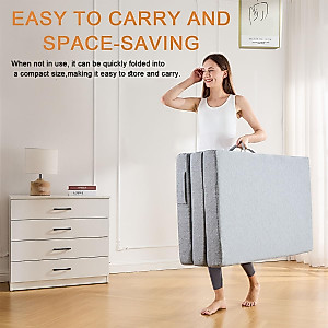 BlissfulRest Trifold Mattress Queen,4 Inch Foldable Mattress Queen,Folding Mattress Queen Removable and Washable with Handles and Non-Slip Bottom for RV/Camping/Guest Room, 78" x 58" x 4"