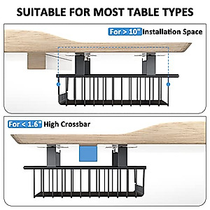 Under Desk Storage Shelf 1 Pack - Metal Under Desk Drawer Slide Out - No Drill/Drill Under Desk Cable Management Tray Basket - Large Under Table Organizer Rack for Home Office, 12.6 x 9.45 x 3.93in