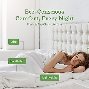 California Design Den 100% Organic Cotton Sheets Full Size Bed Set - Crisp Percale, Deep Pocket Cooling Sheets, GOTS Certified, Soft, Breathable and Durable Bedding Set - White