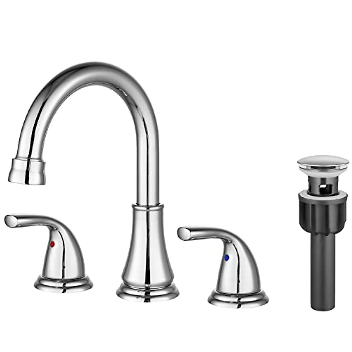 Cinwiny Widespread Bathroom Faucet for Sink 3 Hole 8 inch Deck Mounted Vanity Faucet 2 Handles Bathroom Sink Faucet with Pop up Drain,Polish Chrome,C-Handle