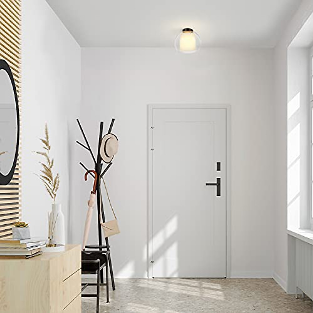 Globe Electric 61256 Aura 1-Light Flush Mount Ceiling Light, Bronze, Clear Glass Outer Shade, Frosted Glass Inner Shade, Brown, Bulb Not Included