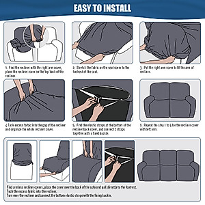 TAOCOCO Recliner Sofa Slipcover, 3 Pieces Polyester Fabric Stretch Sofa Covers for 3 Seat Reclining Couch, Soft Washable Furniture Protector with Pockets (3 Seat, Dark Gray)