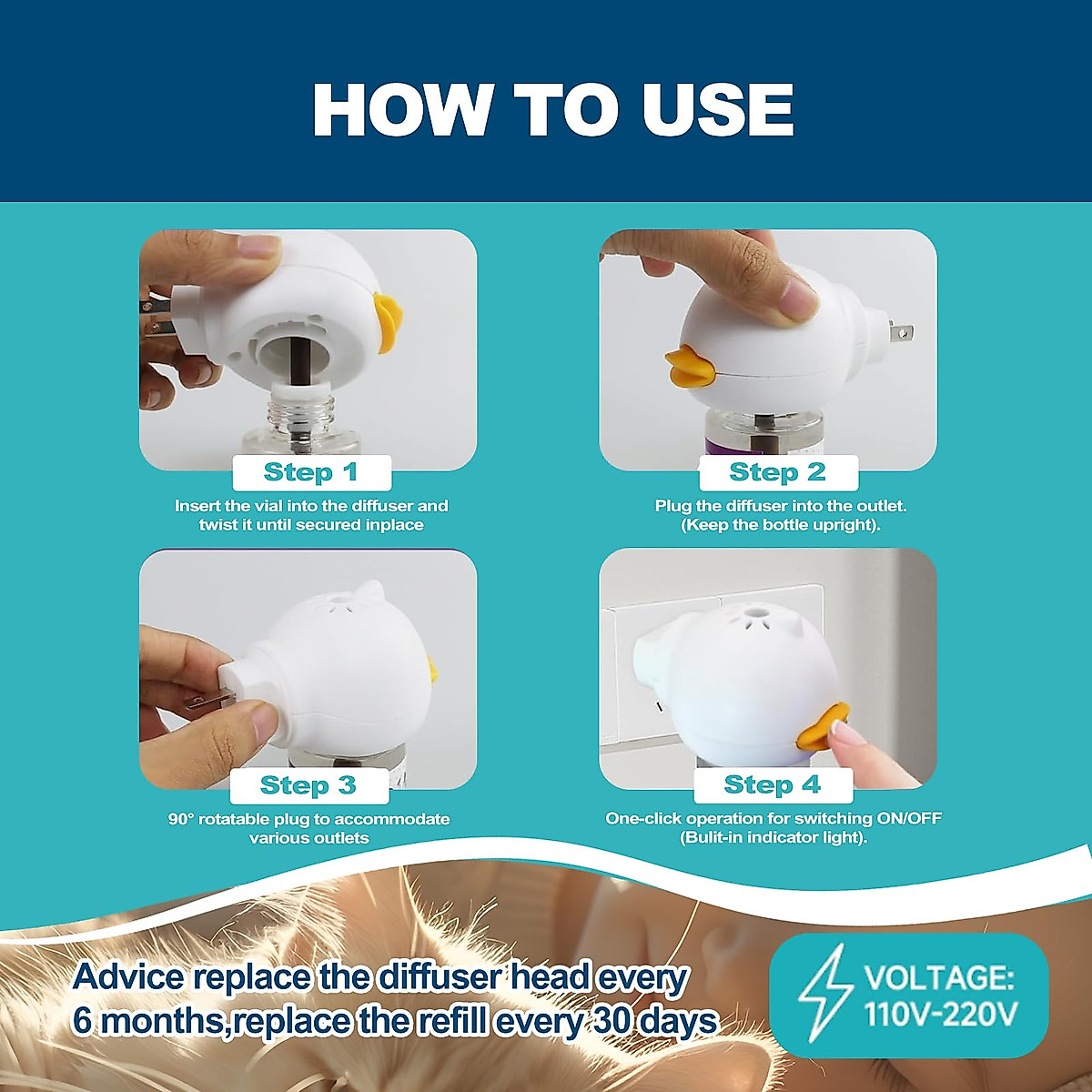 TachengMc Cat Calming Diffuser, Cat Pheromones Calming Diffuser with 1 Diffuser + 2 Refills 48ml, Cat Anxiety Relief Cat Pheromone Diffuser Kit 60 Days, Pheromone Diffuser to Calm Cats