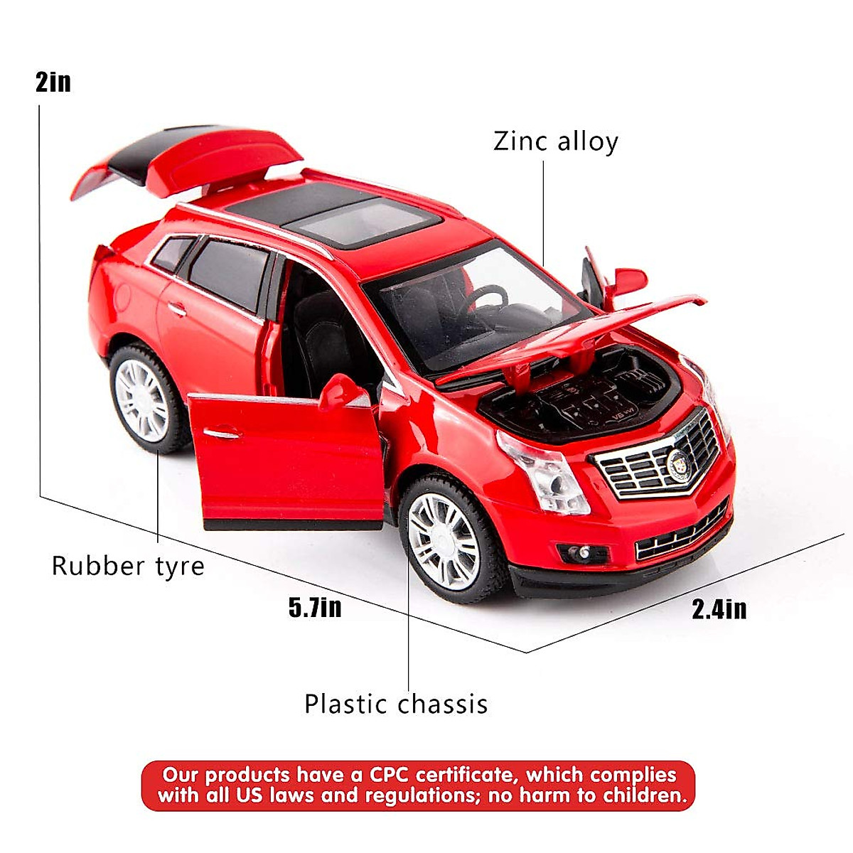 TGRCM-CZ Diecast Model SUV Cars Toy Cars, SRX 1:32 Scale Alloy Pull Back Toy Car with Sound and Light Toy for Girls and Boys Kids Toys (Red)